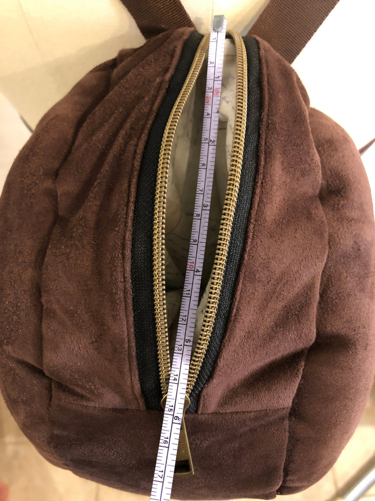 Petite Brown Escargot Snail Shell Backpack in dark brown faux suede ...