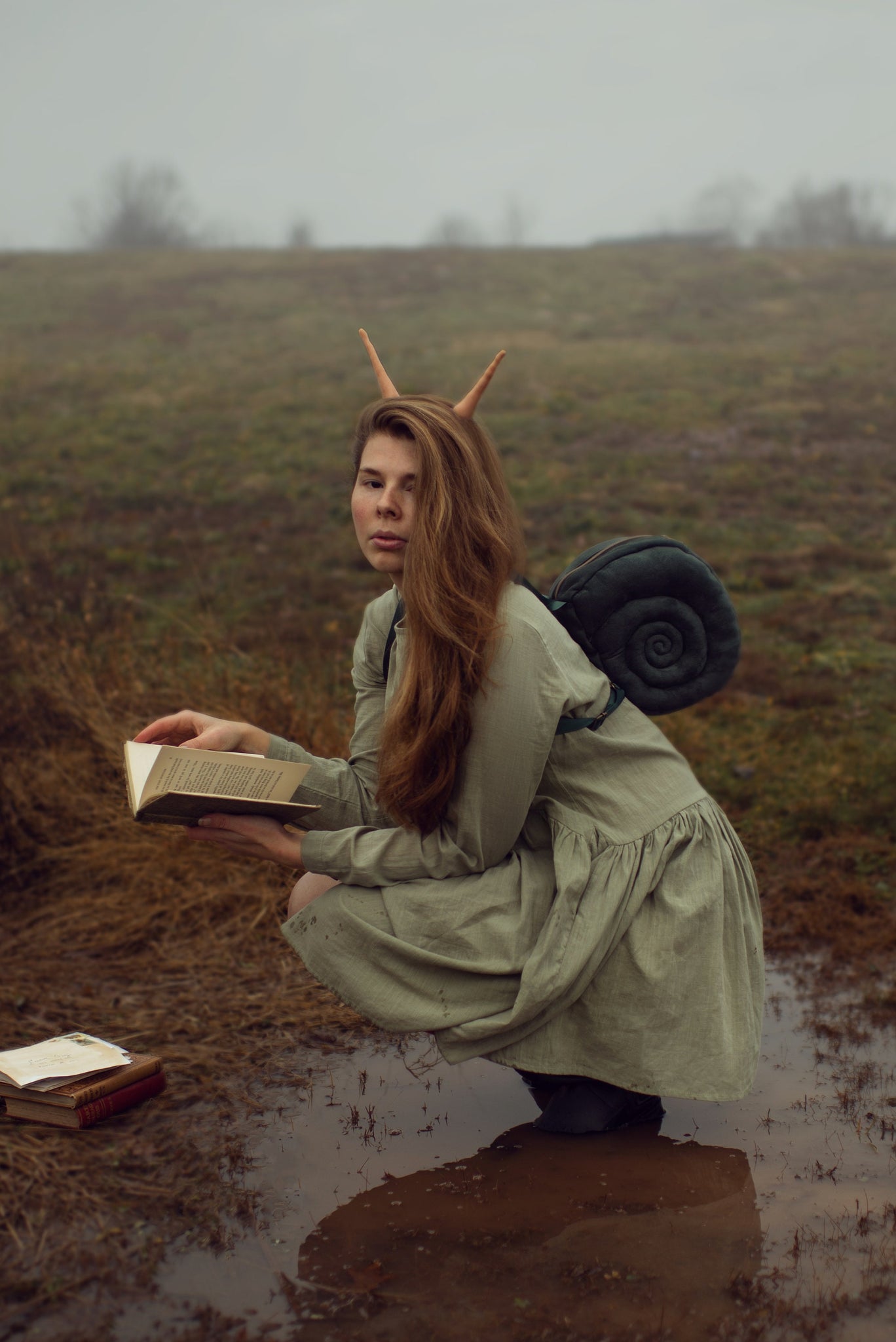 Snail Shell Backpack Petite Green Escargot in forest green faux suede ...